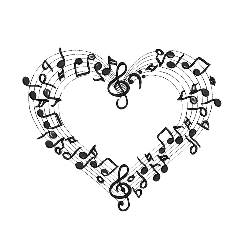 Heart Shaped Musical Notes Embroidery Design. Music Love, Music Lover ...