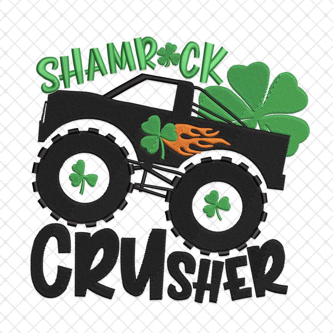 Truck Crusher St Patrick's Day Embroidery, St. Patrick's Shamrock Truck ...