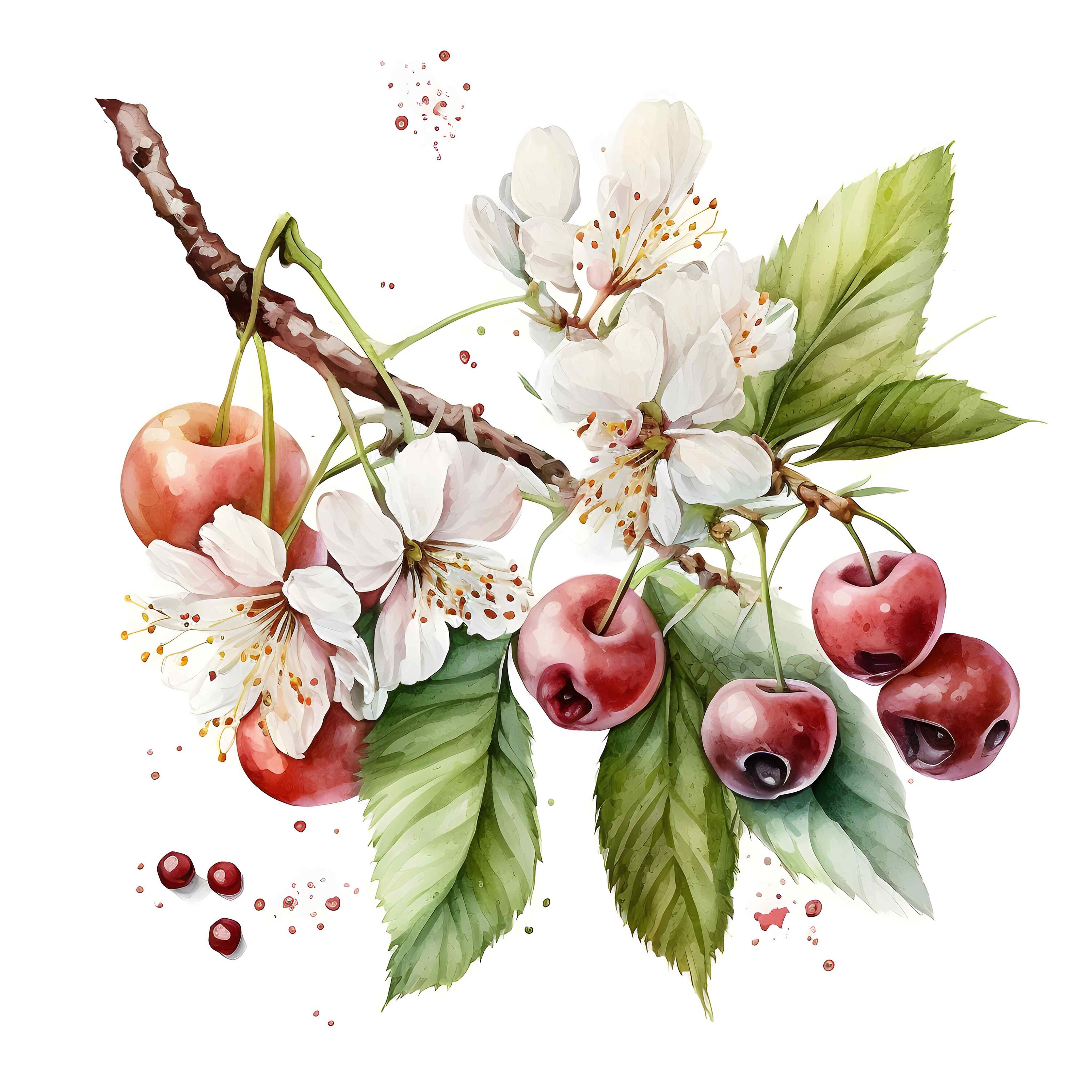 Watercolor Cherry Blossom Clipart, Summer Fruits Clipart, Spring Cherry ...