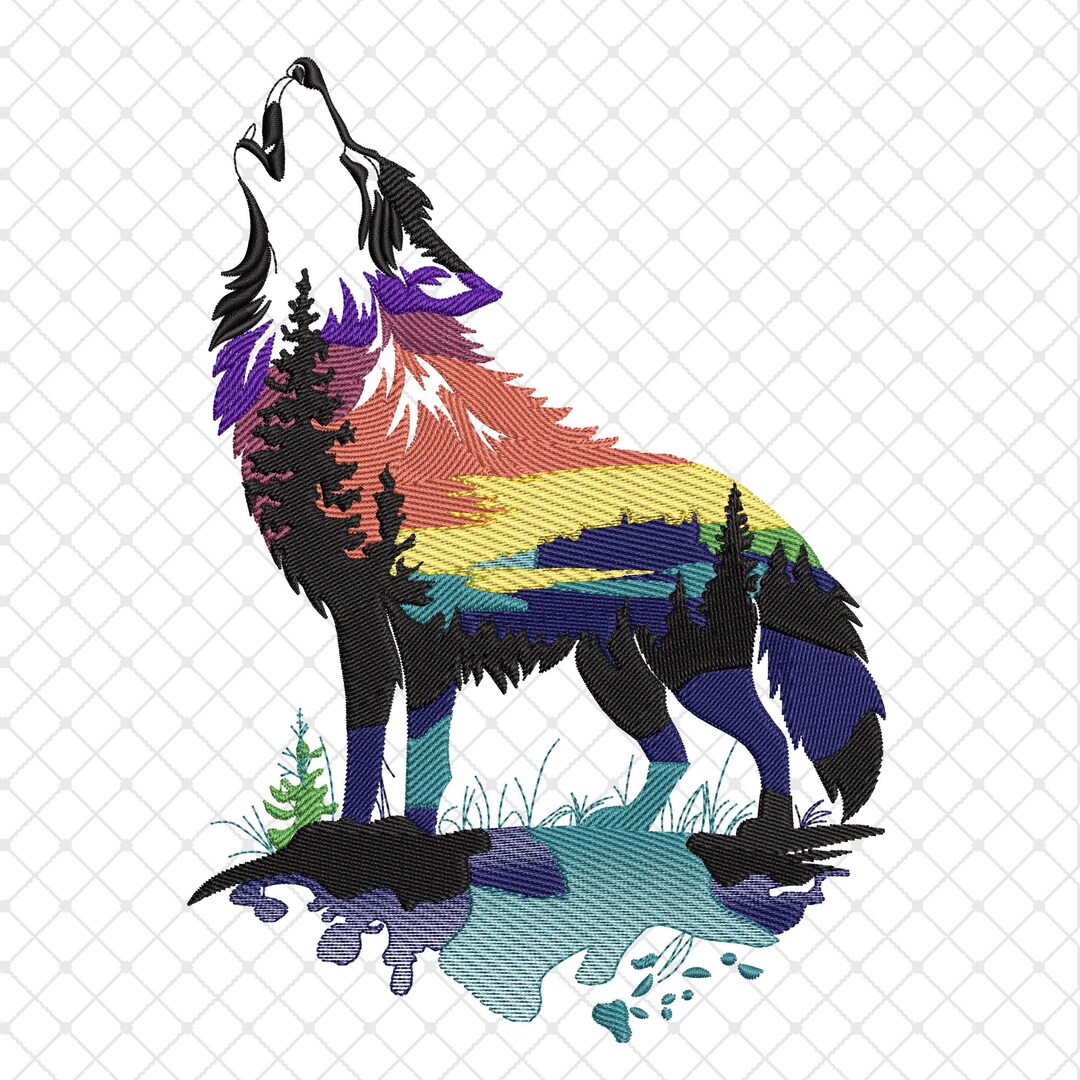 Beautiful Wolf Embroidery Design, Wolf Machine Embroidery File, Pattern ...
