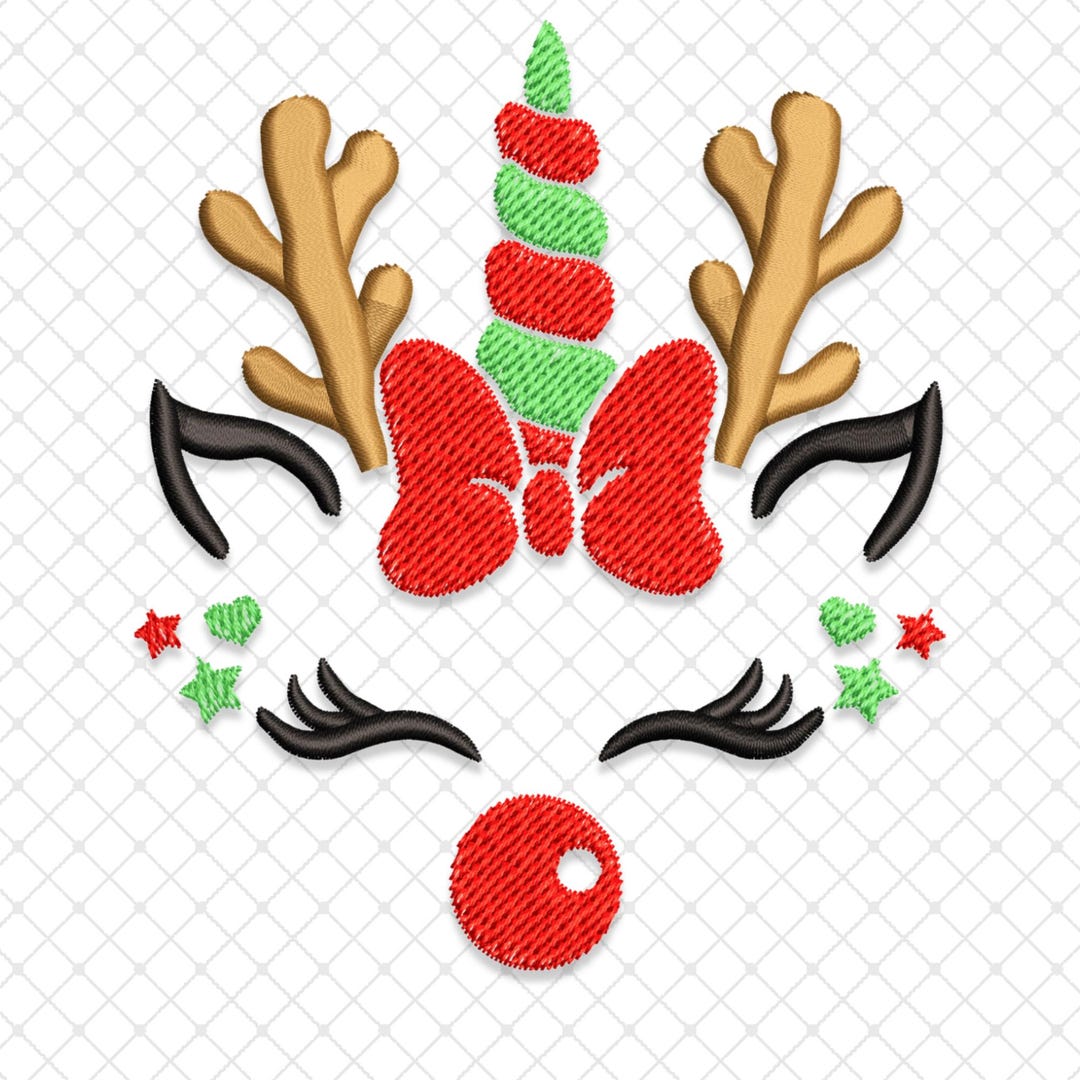 Christmas Reindeer Unicorn Embroidery, Festive Machine Embroidery ...