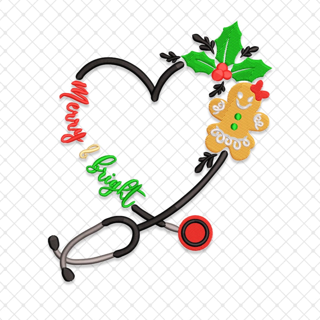 Merry & Bright Stethoscope Embroidery, Nurse Holiday Embroidery, Merry ...