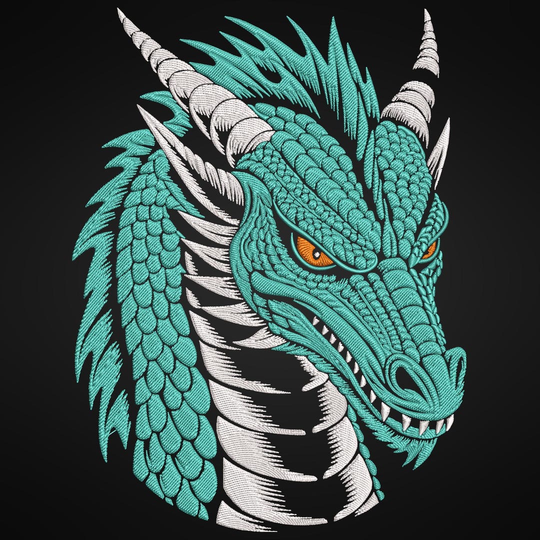 Green Dragon Head Embroidery Design, Animal Machine Embroidery File ...