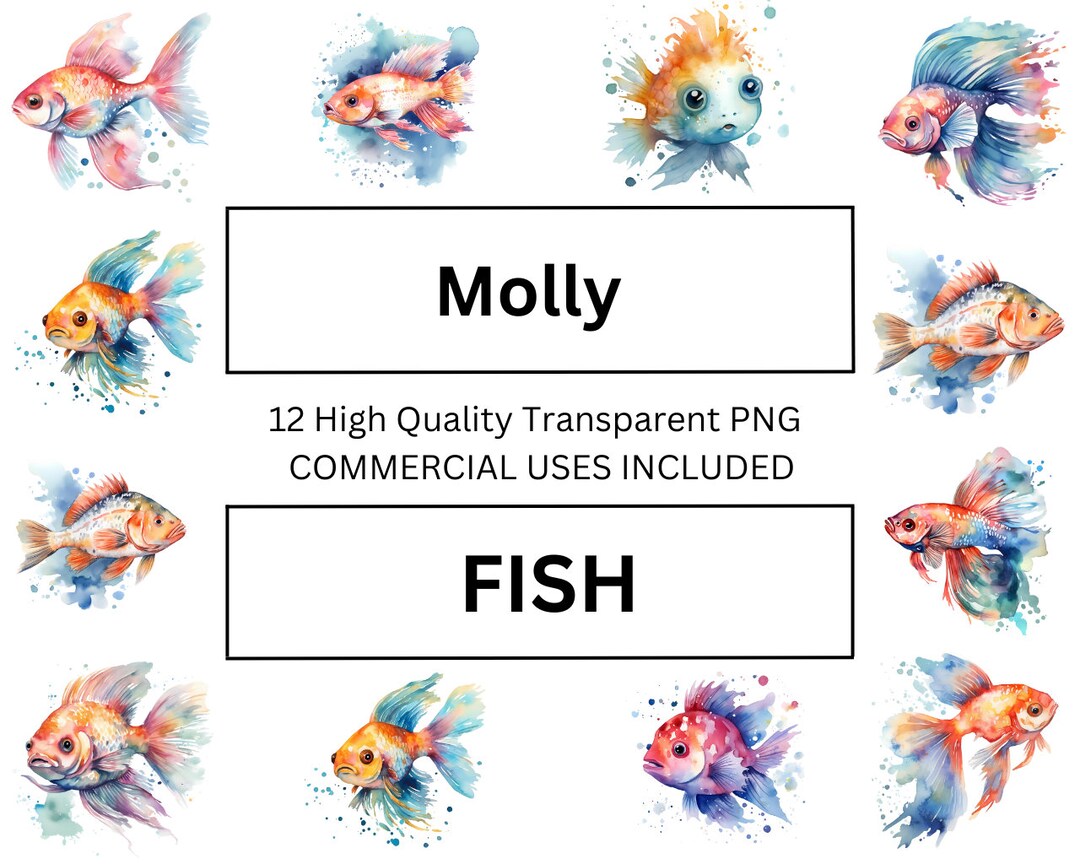 Wondrous Molly Fish Clip Art, Watercolor Fish Illustration High Quality ...