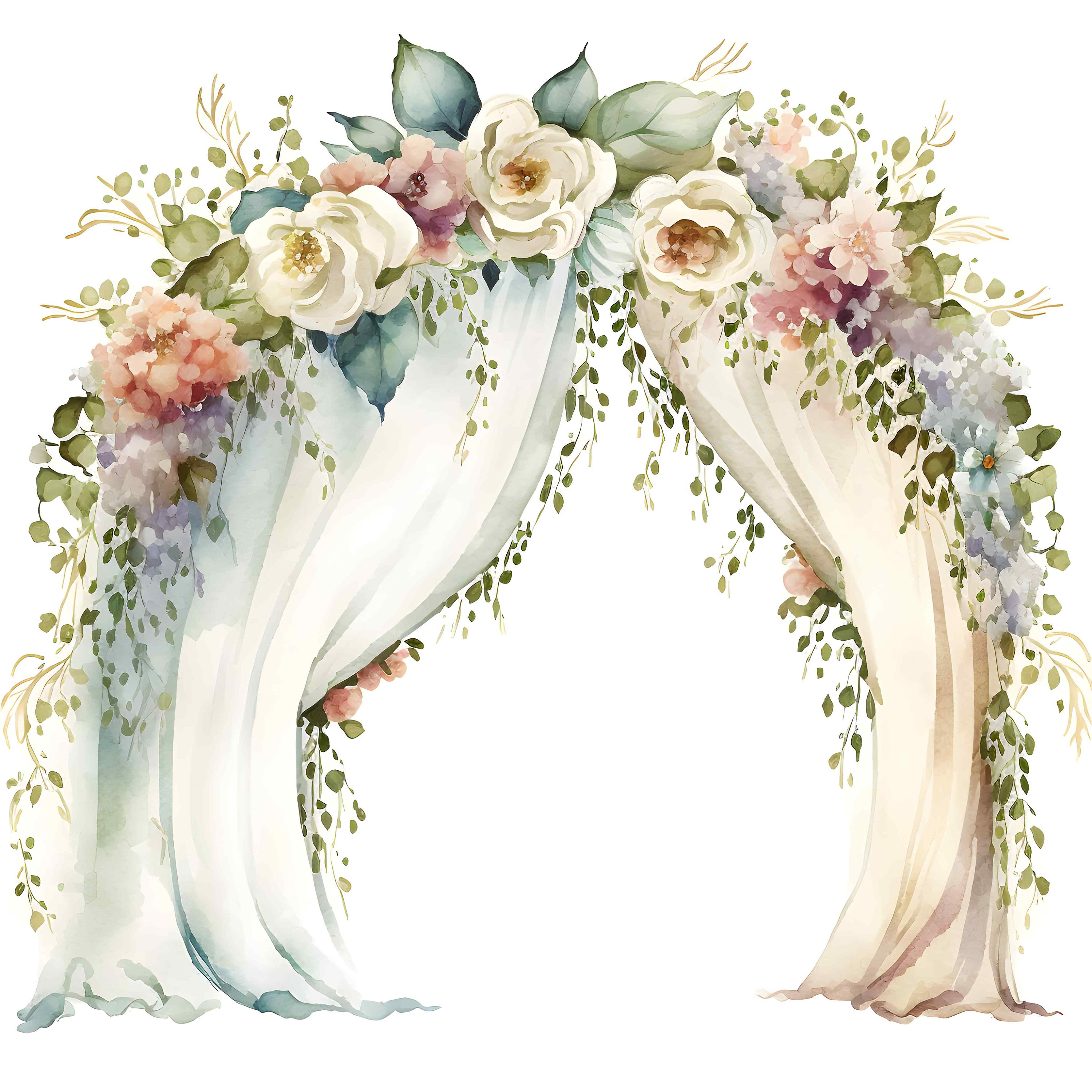Watercolor Golden Wedding Floral Arches Clipart Set Decorative White ...