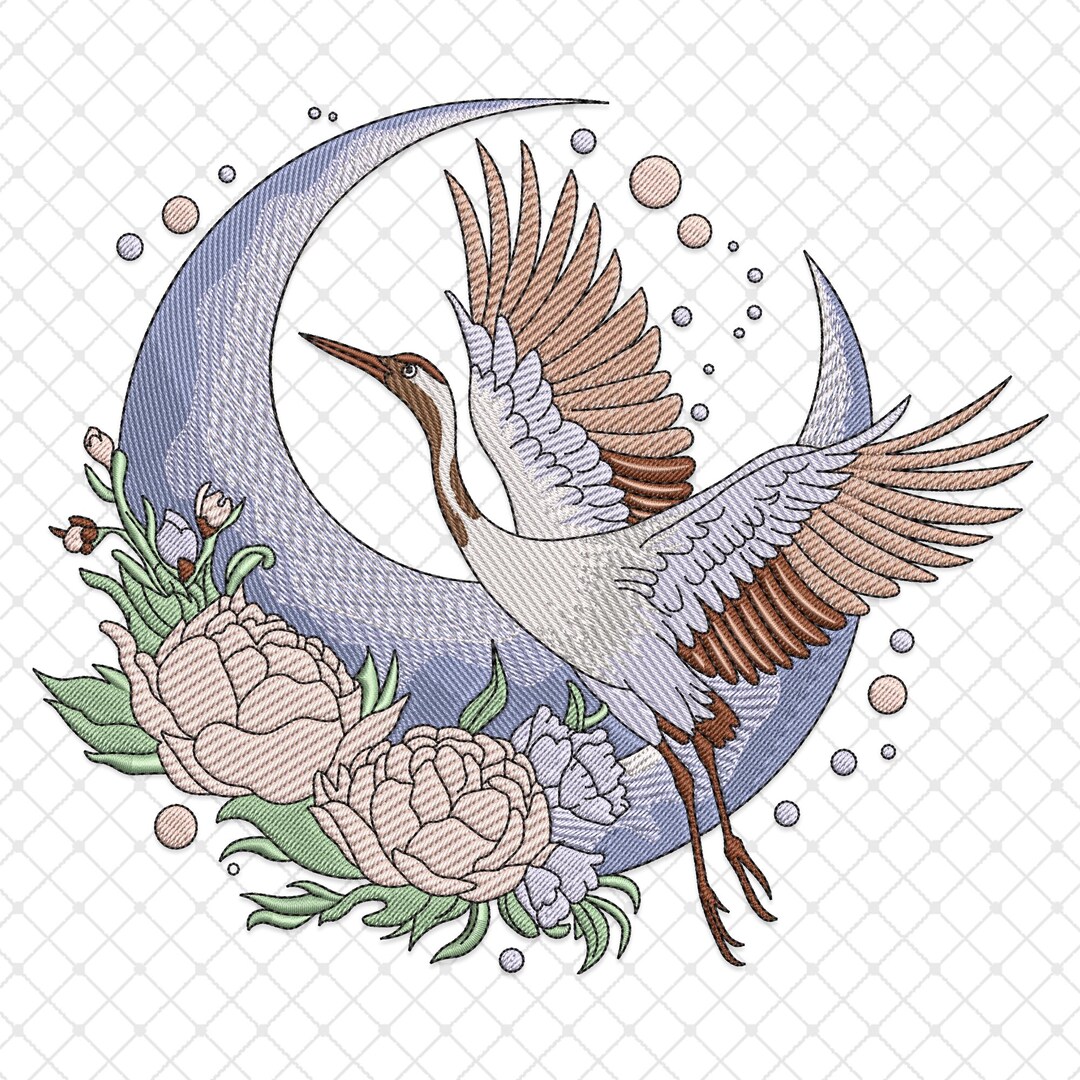 Crane Machine Embroidery Design, Bird Machine Embroidery Design, Summer ...