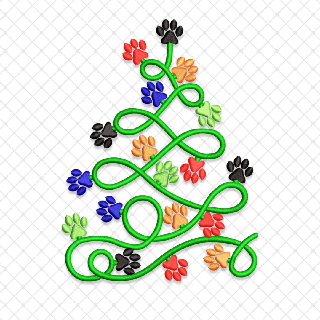 Christmas Paw Print Tree Embroidery Design, Pet Lover Machine ...