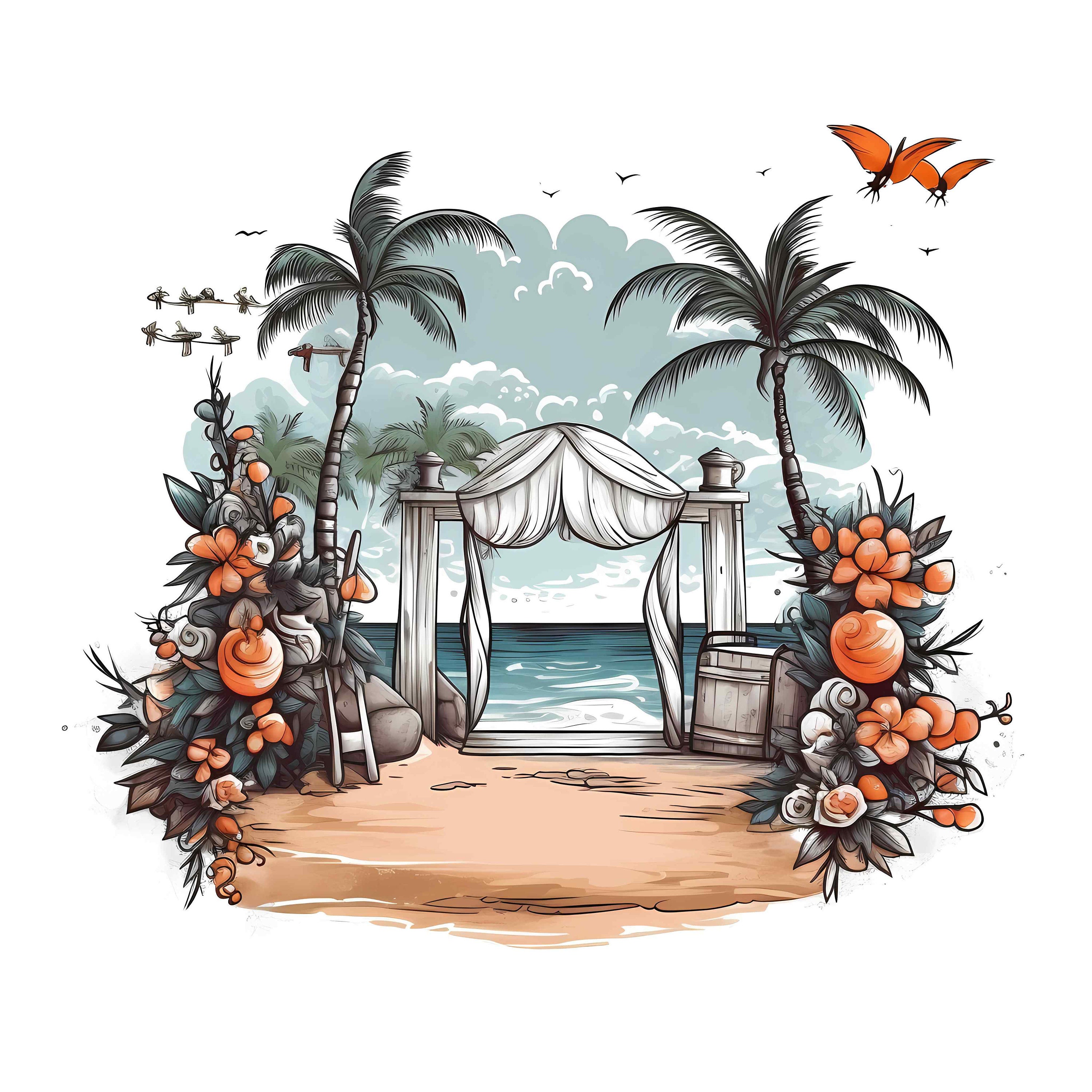 Beach Wedding Decoration Clipart Set Watercolor Flowers Arch - Etsy