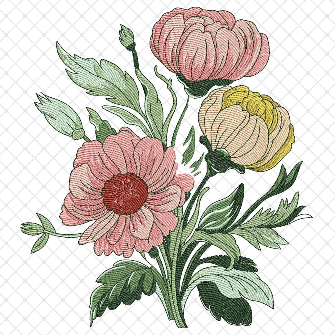 Flower Machine Embroidery Design, Bouquet Lilies Machine Embroidery ...