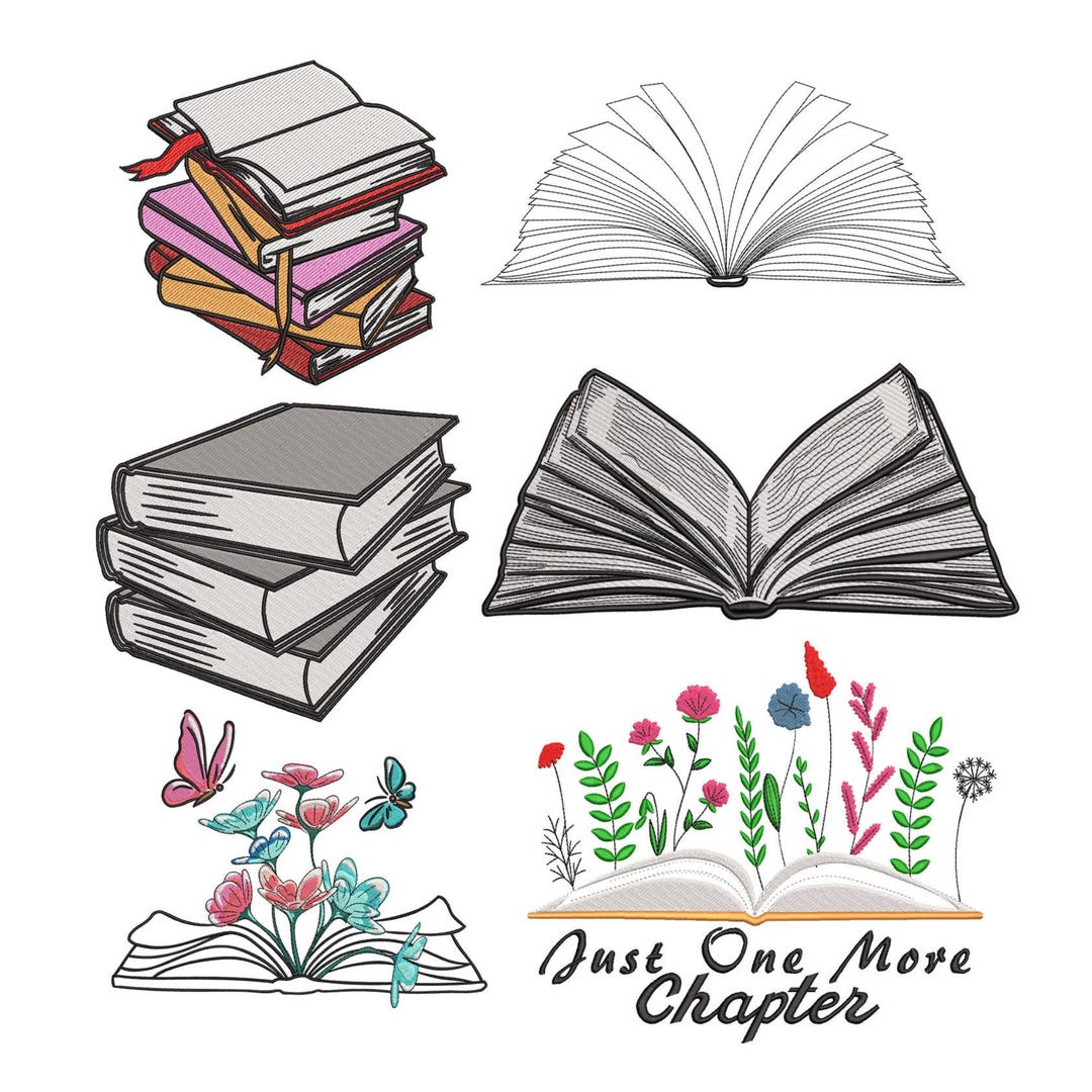 Books Embroidery Designs, Floral Book Embroidery File, Read More Books ...