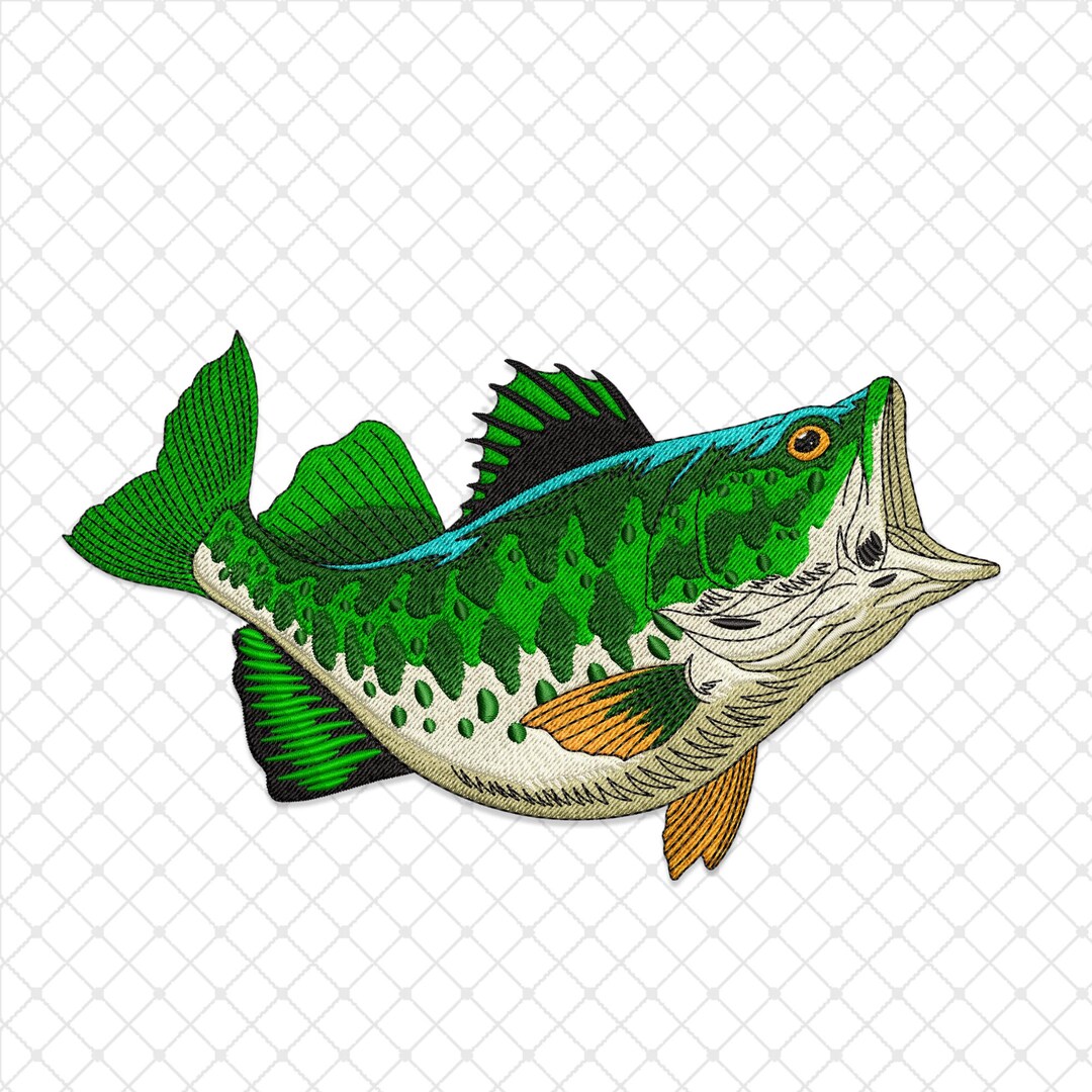 Largemouth Bass Embroidery Design - Bass Fishing Scene - Machine ...