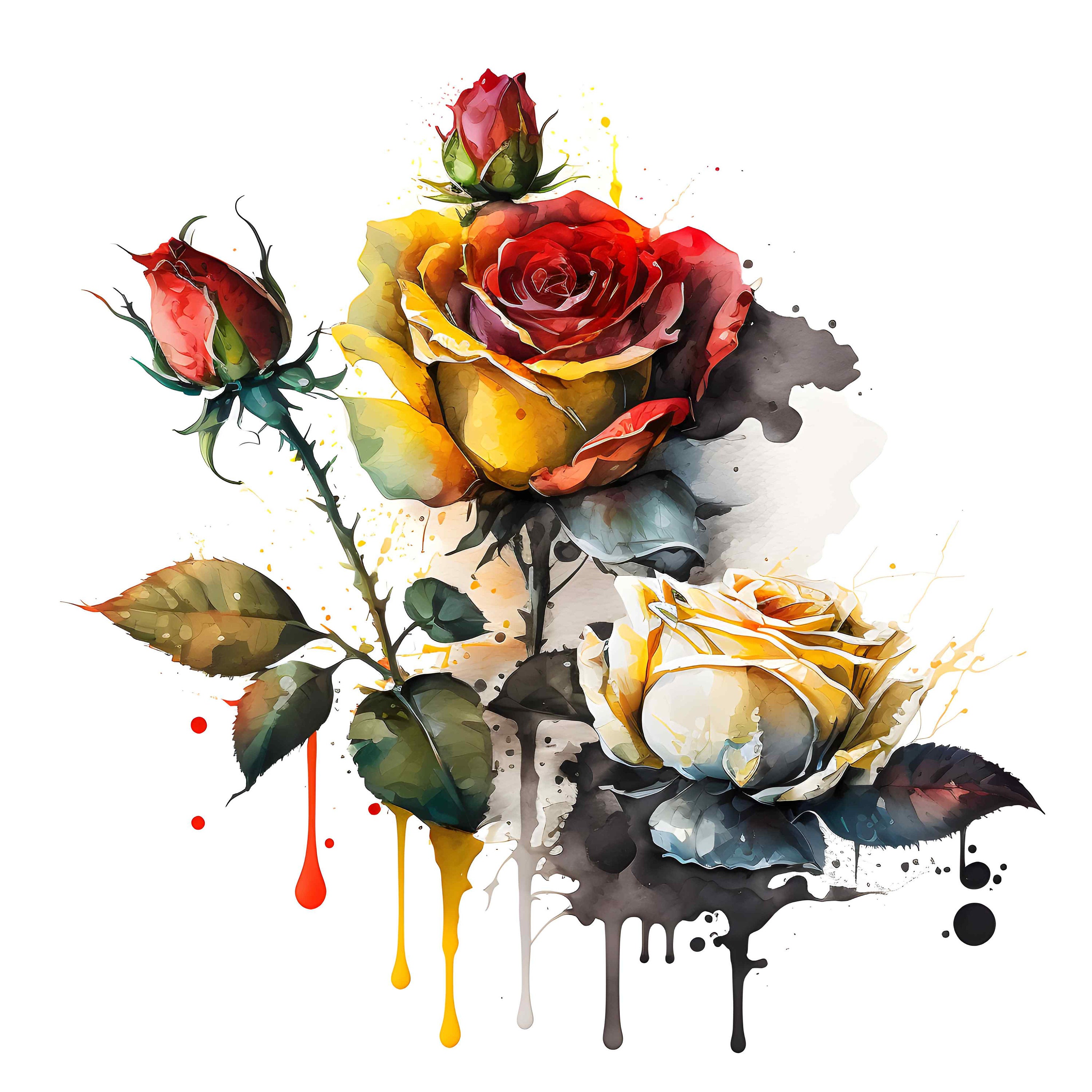 Colorful Rose Clipart Water Color, 10 Jpgs for Instant Digital Download ...