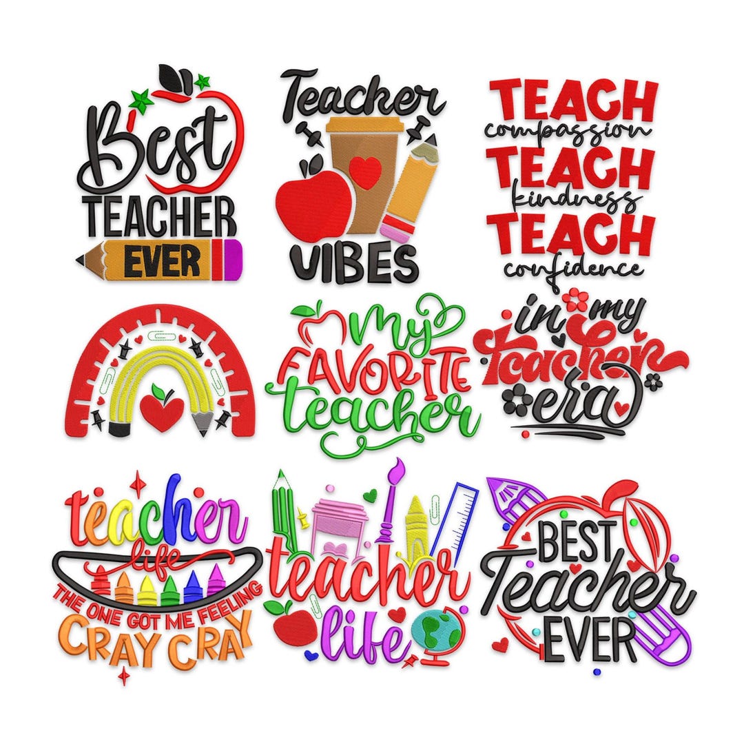Teacher Embroidery Designs Bundle, School Machine Embroidery Collection ...