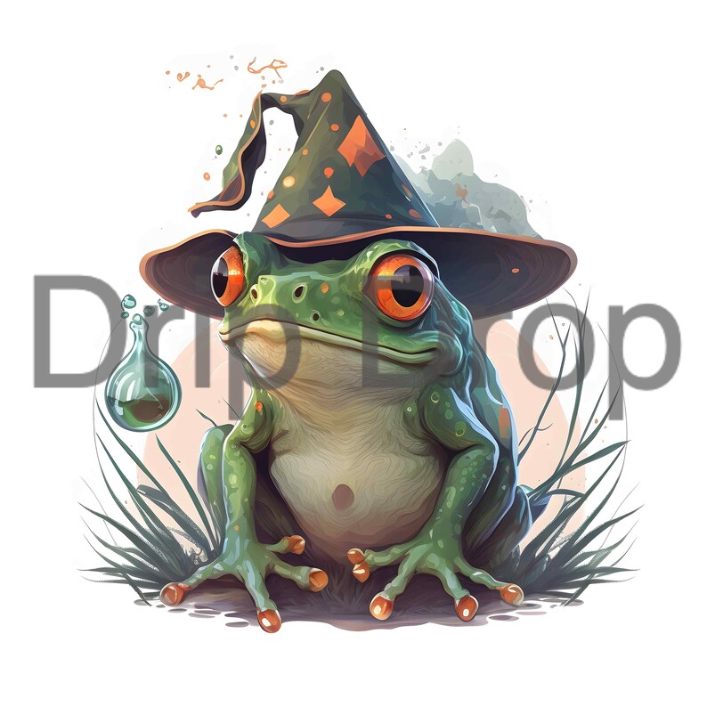 Cute Frog Wearing Witch Hat Clipart 13 Jpgs, Halloween Animal Clipart, Digital Planner, Paper ...