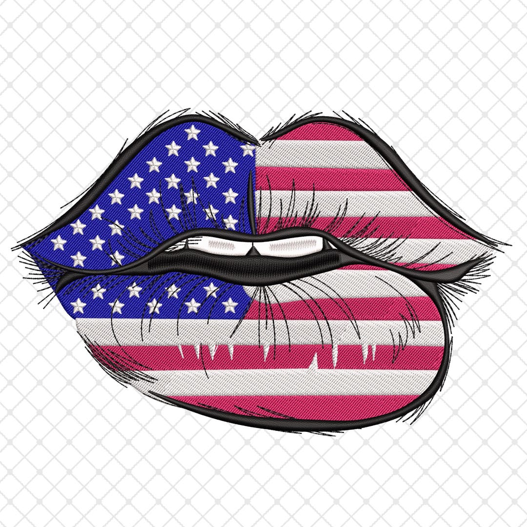 USA Flag Lips Embroidery Design, USA Flag Embroidery File, Lips Machine ...