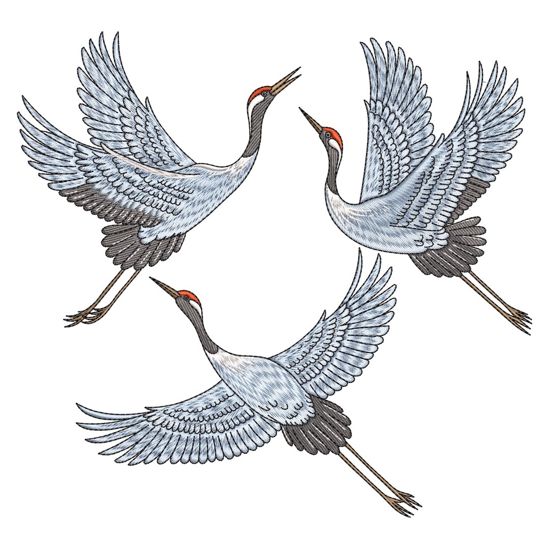 Cranes in Flight Embroidery Design, Crane Bird Machine Embroidery File ...