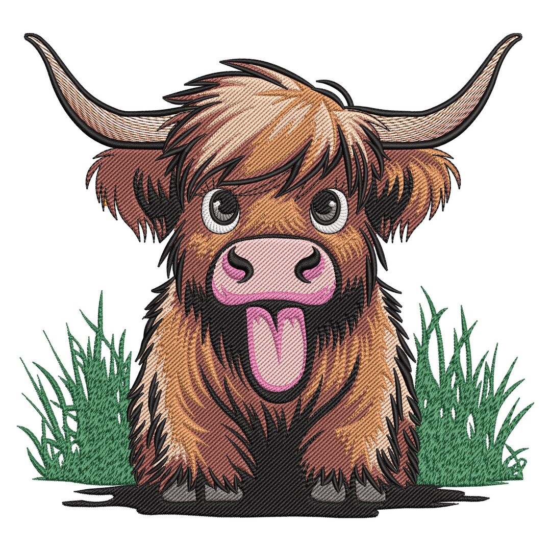 Cute Highland Cow Embroidery Design, Cute Farm Animal Embroidery File ...