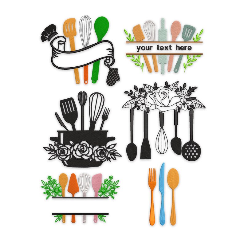 Kitchen Utensils Split Embroidery Design, Baking Tools Embroidery ...