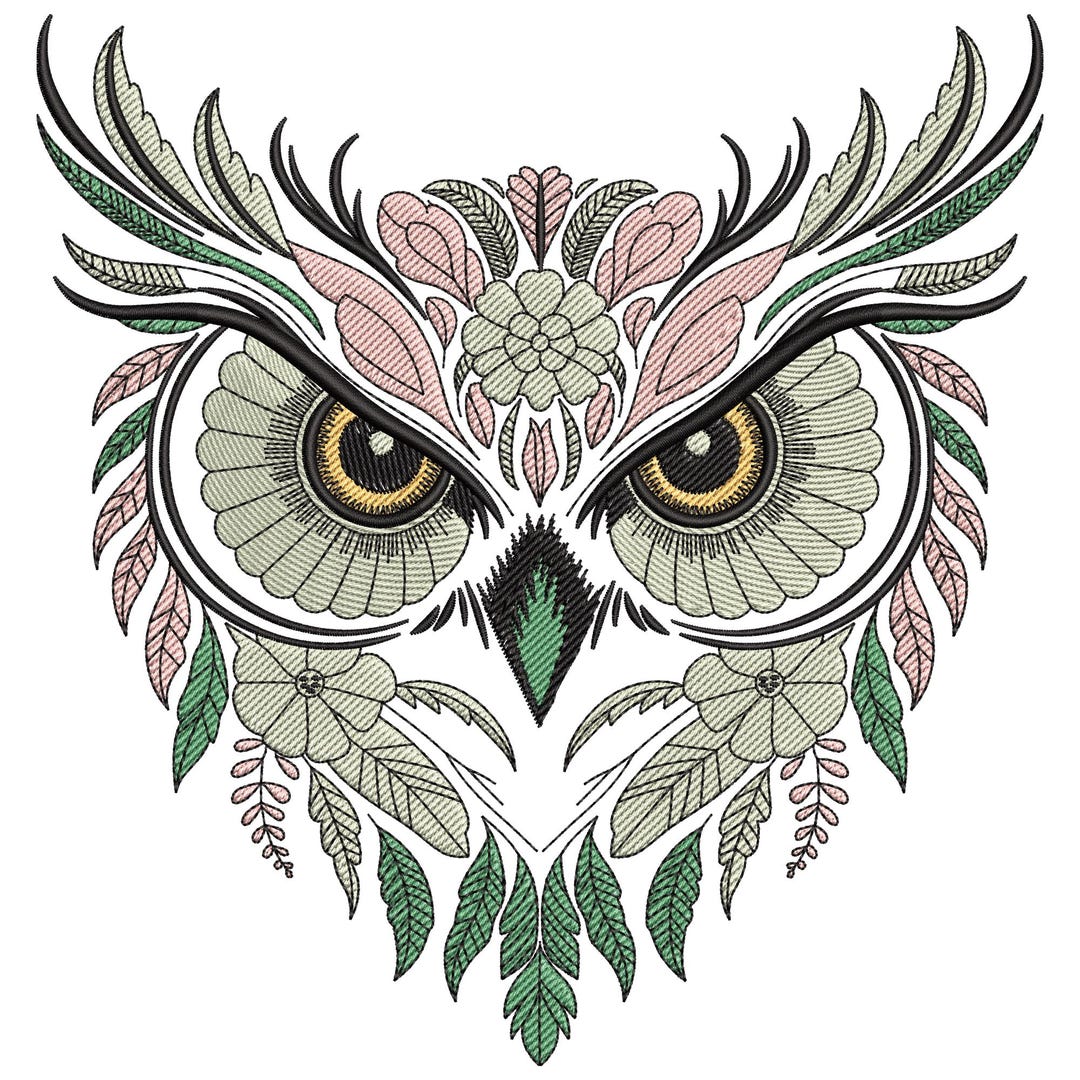 Floral Owl Machine Embroidery Design, Floral Owl Sitting on Brach ...