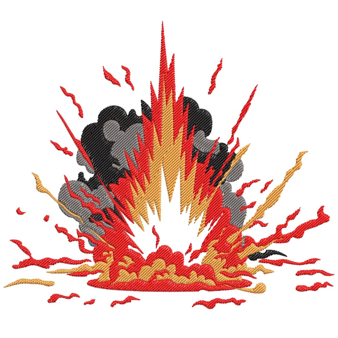 Explosion With Fiery Blast Embroidery Design, Dynamite Embroidery ...