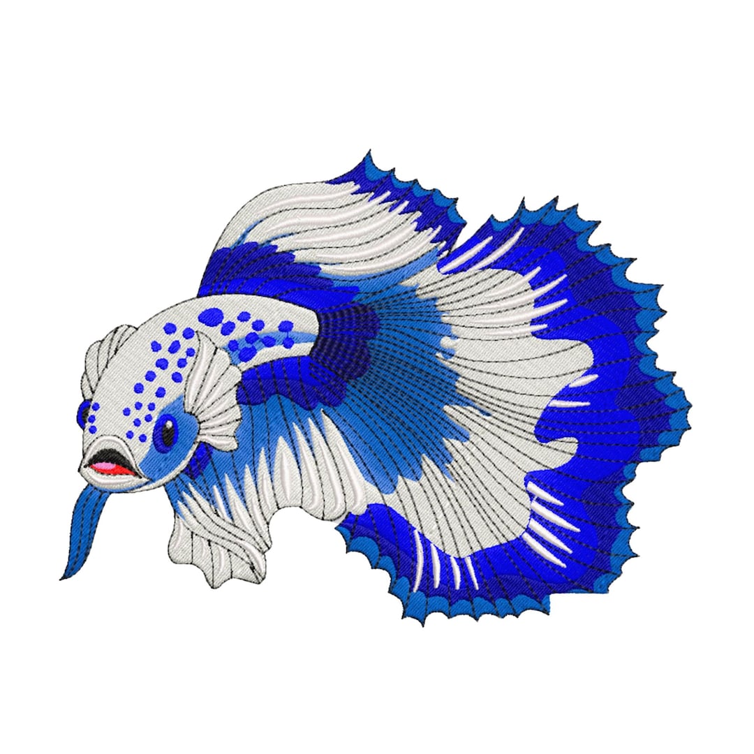 Blue Betta Fish Embroidery Design, Blue Fish Design, Fishing Embroidery ...