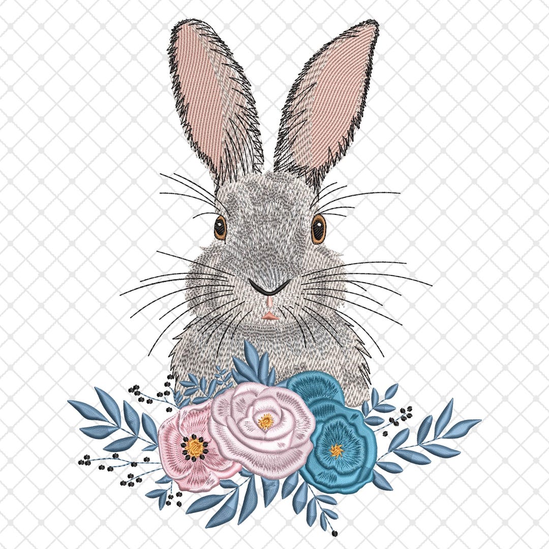Floral Cute Bunny Embroidery Design, Easter Art Embroidery Files ...