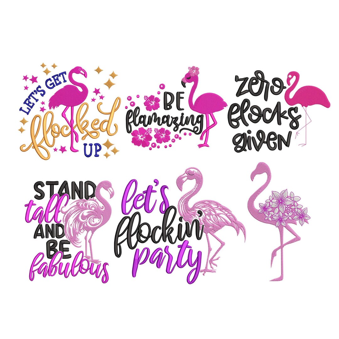 Flamingo Embroidery Designs Bundle, Pink Flamingo Embroidery Collection ...
