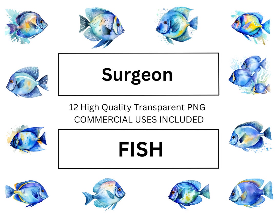 Graceful Surgeonfish Clip Art, Watercolor Fish Illustration High ...