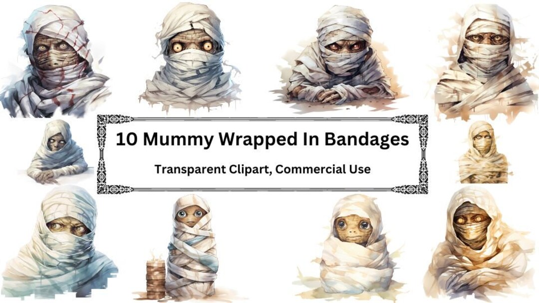 Mummy Wrapped Bandages Clip Art Watercolor Halloween - Etsy