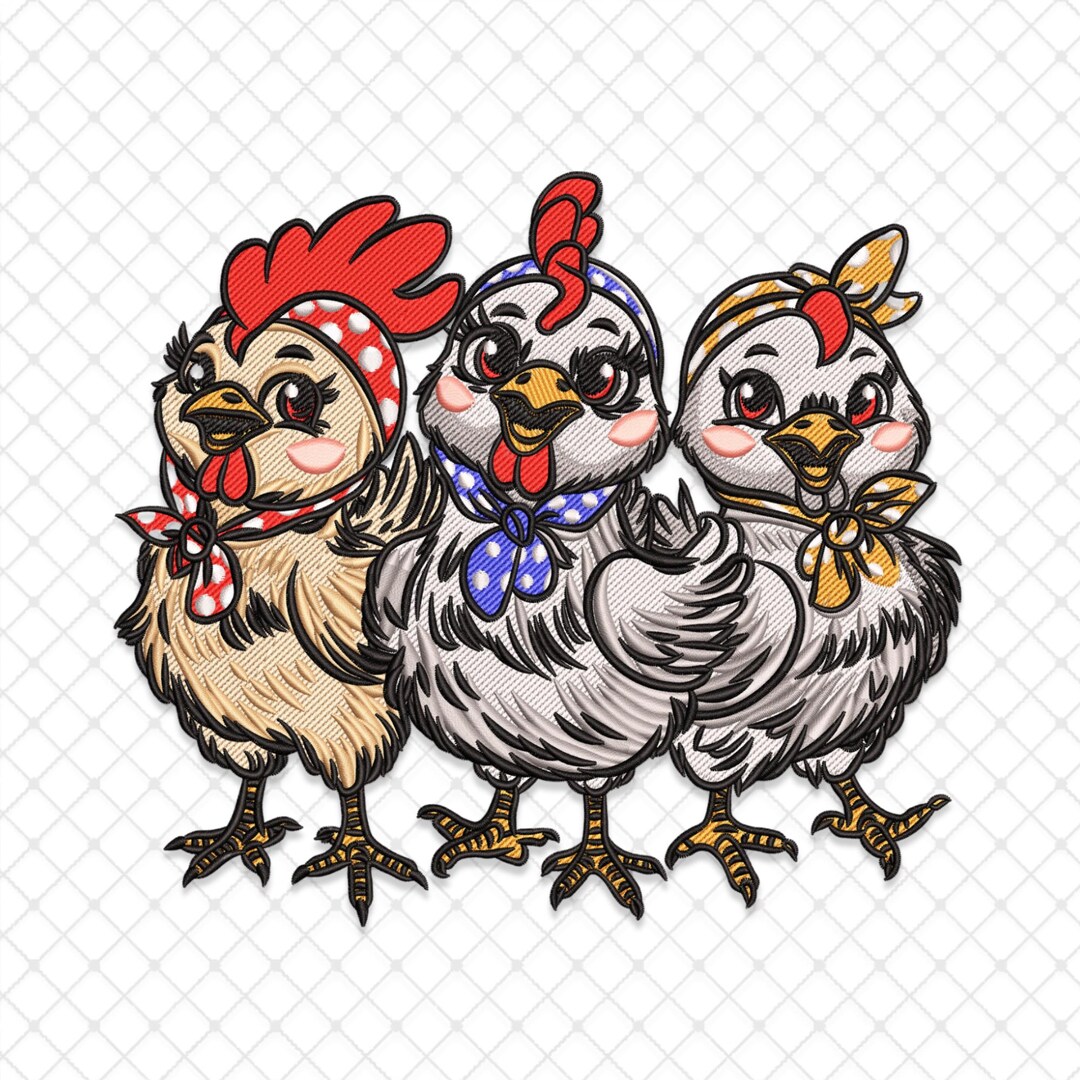 Chickens With Bandanas Embroidery Design, Chickens Bandanas Embroidery ...
