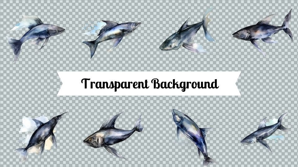 Graceful Black Ghost Knifefish Clip Art, Watercolor Fish Illustration ...