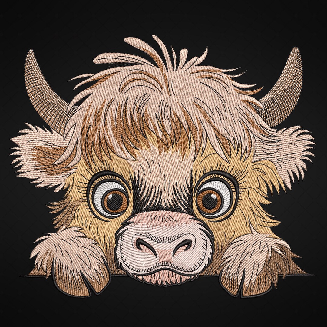 Highland Cow Face Embroidery Design, Farm Animal Machine Embroidery ...