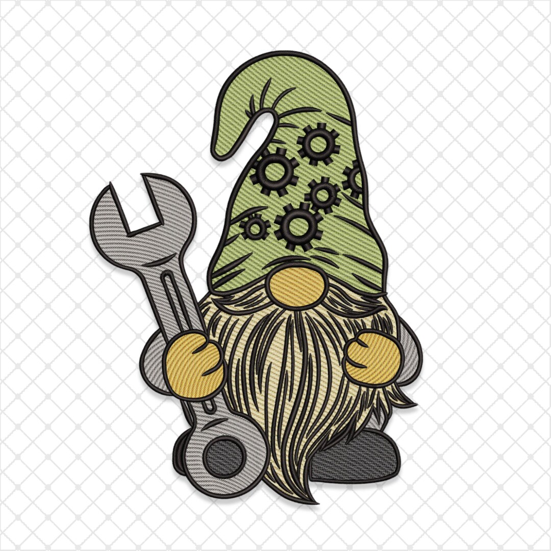 Mechanic Gnome Embroidery Design, Mechanic Embroidery for Gifts, Gnome ...