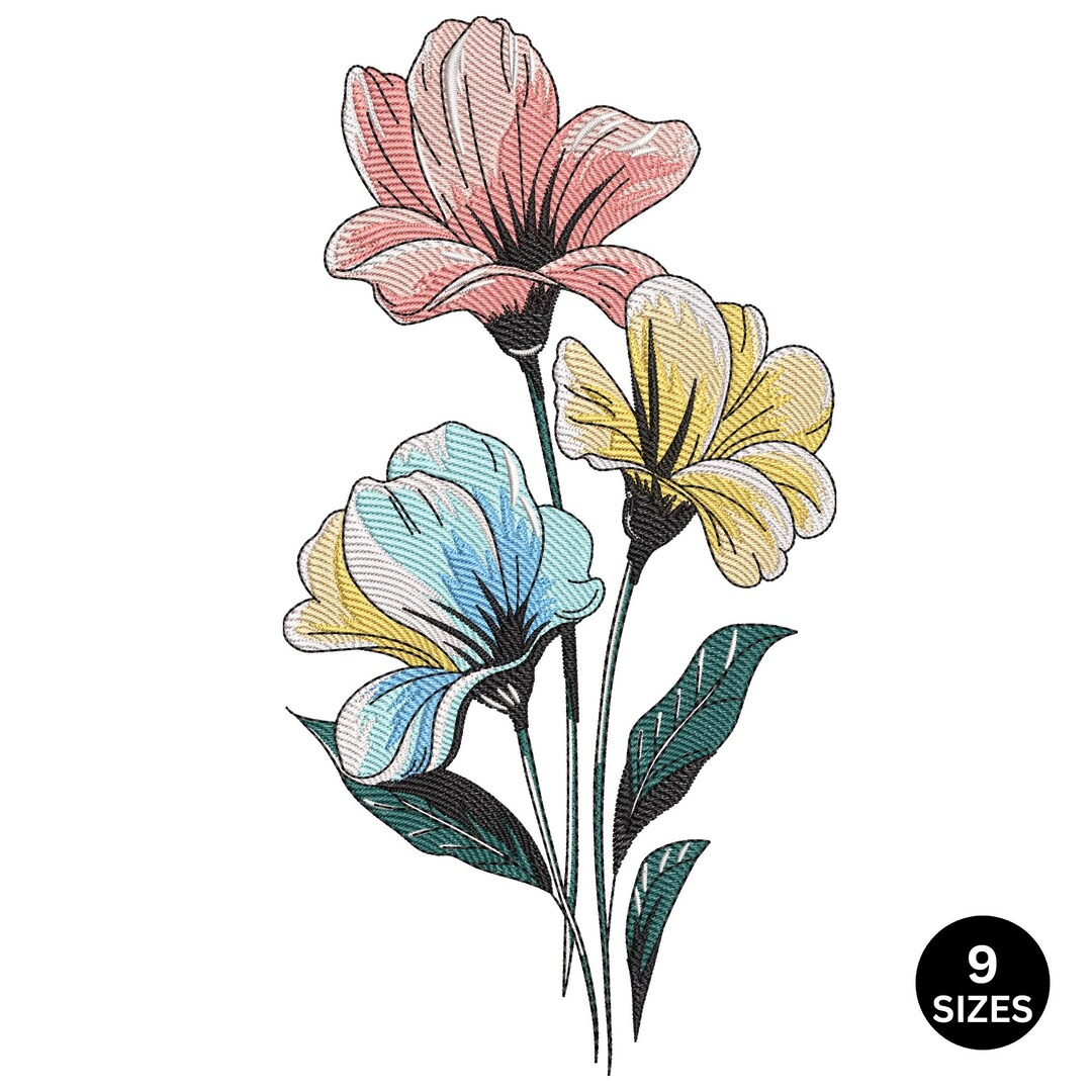 Flower Bouquet Embroidery Design, Wild Flowers Embroidery File ...