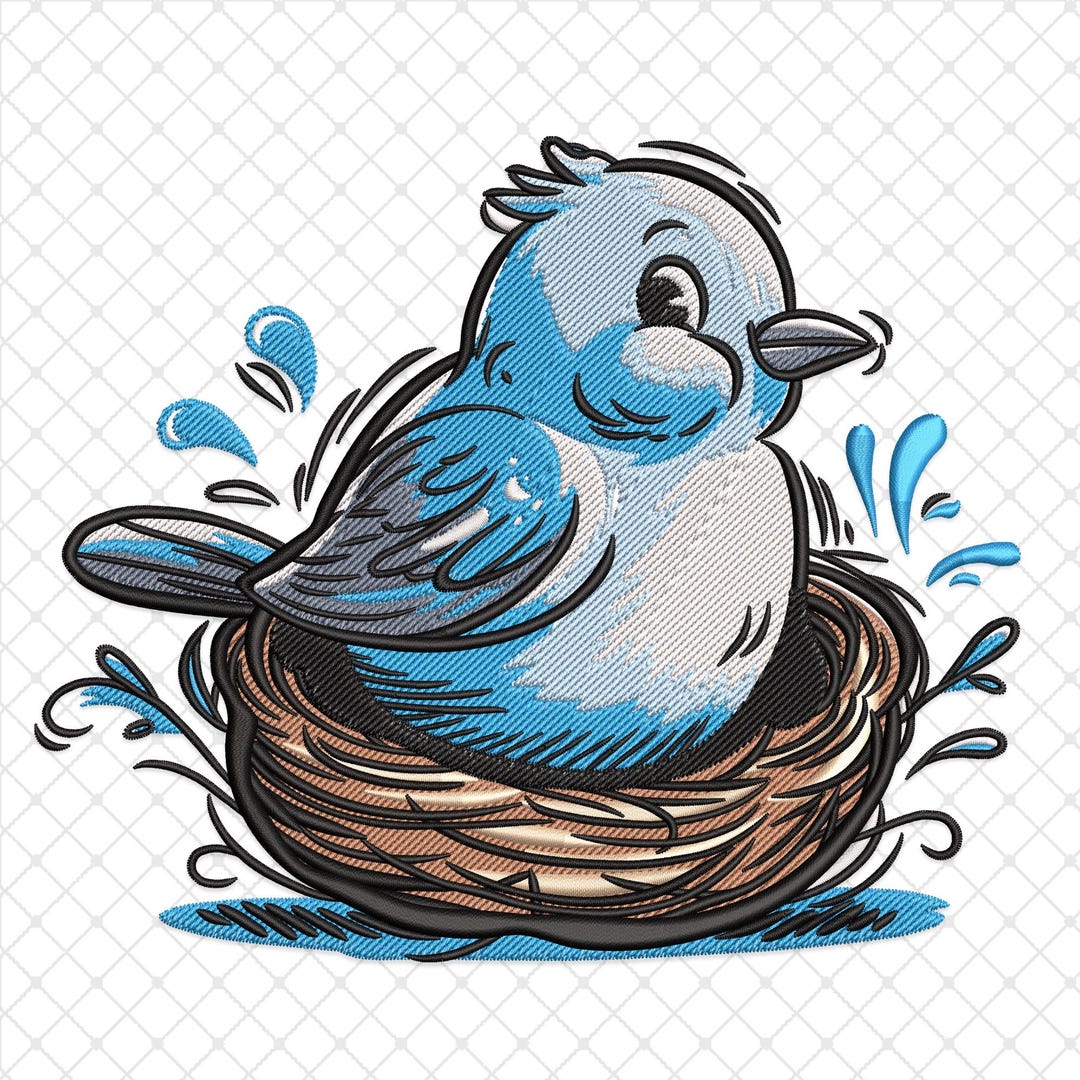 Blue Bird Hand Embroidery Design, Spring Bird Embroidery Design, Blue ...