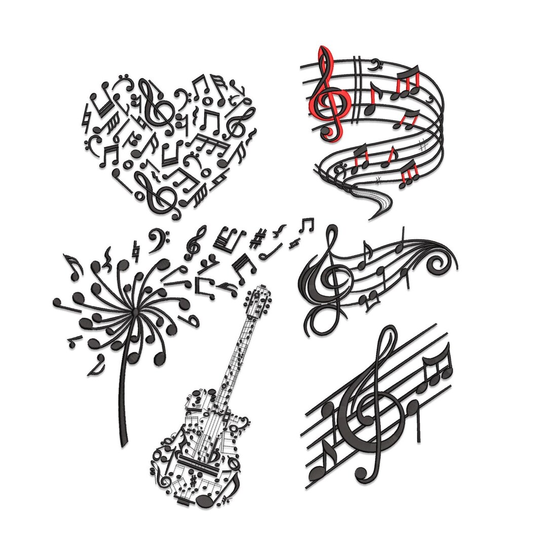 Music Embroidery Design Bundle, Music Treble Clef Machine Embroidery ...