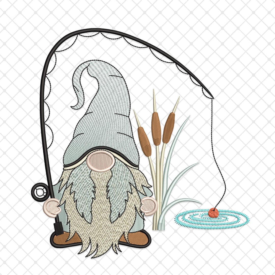 Fisher Gnome Embroidery Design, Fishing Machine Embroidery File, Angler ...