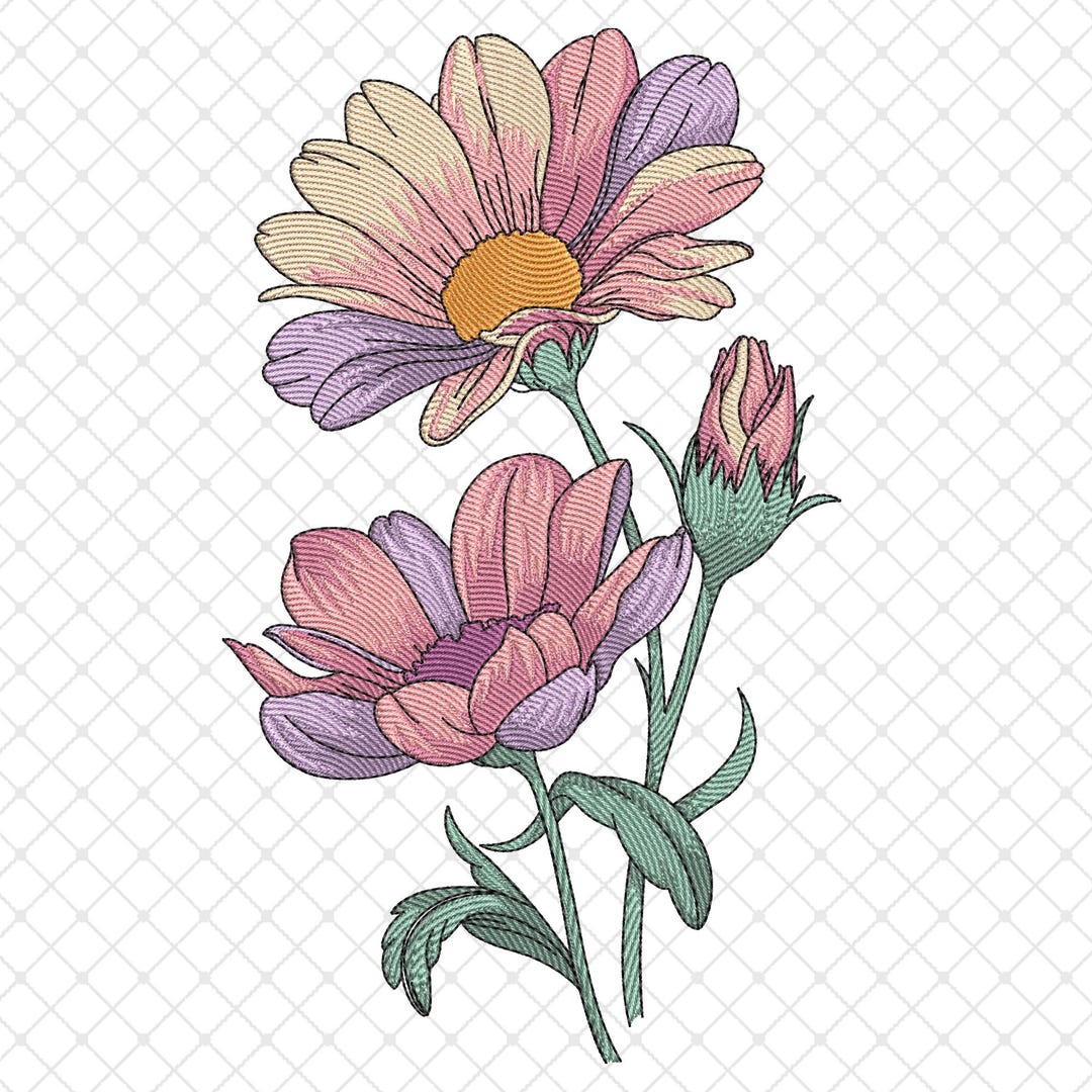 Wildflowers Embroidery Design, Flower Machine Embroidery File, Daisy ...