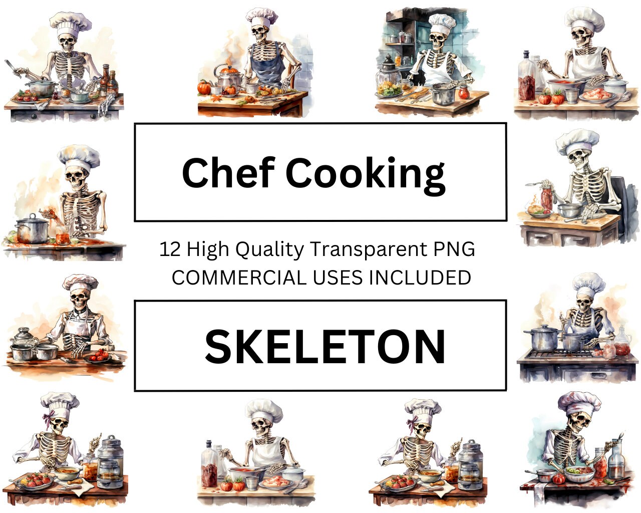 Captivating Skeleton Clip Art Watercolor Chef Hat and Cooking - Etsy