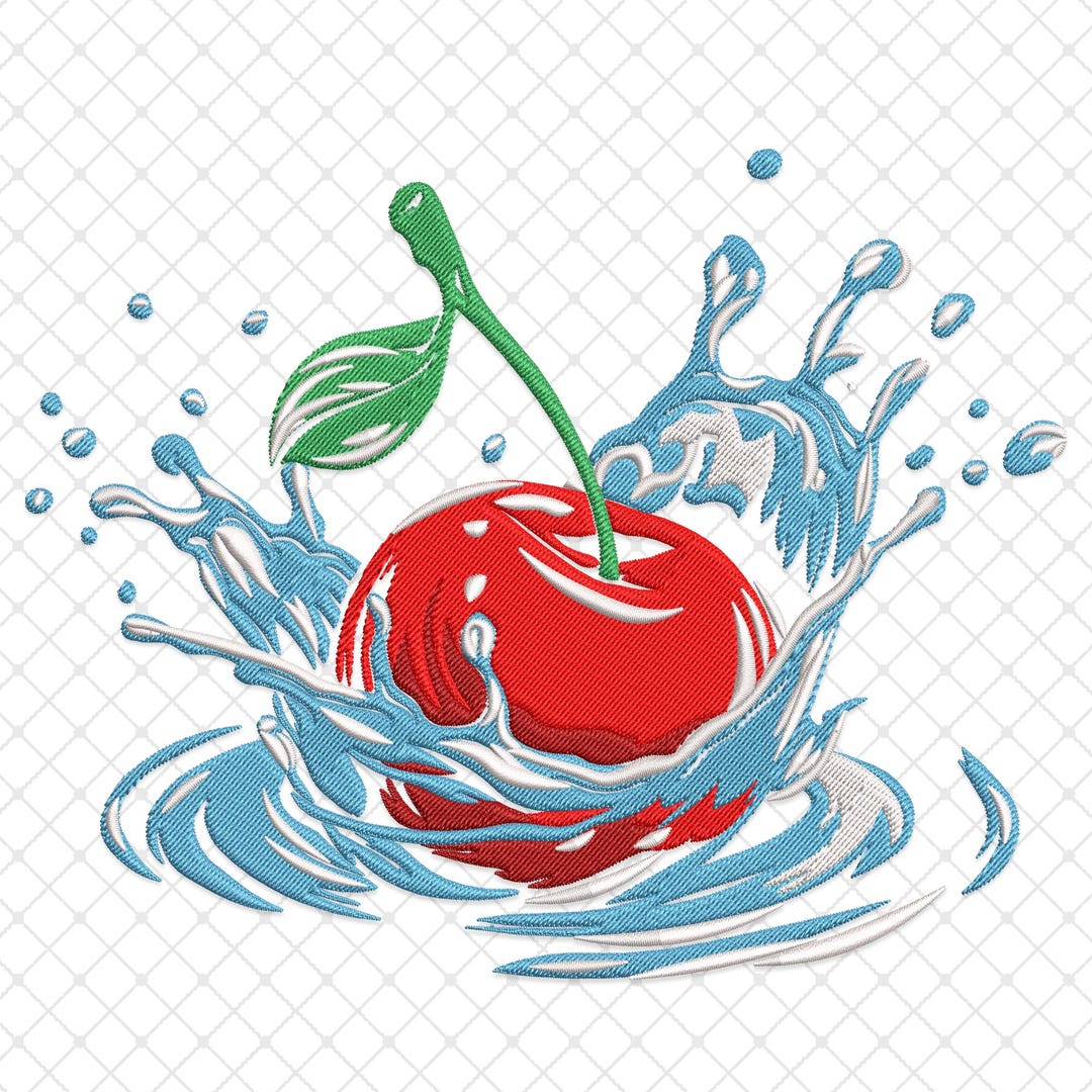 Cherry With Splash Machine Embroidery Design, Fruit Embroidery Pattern ...