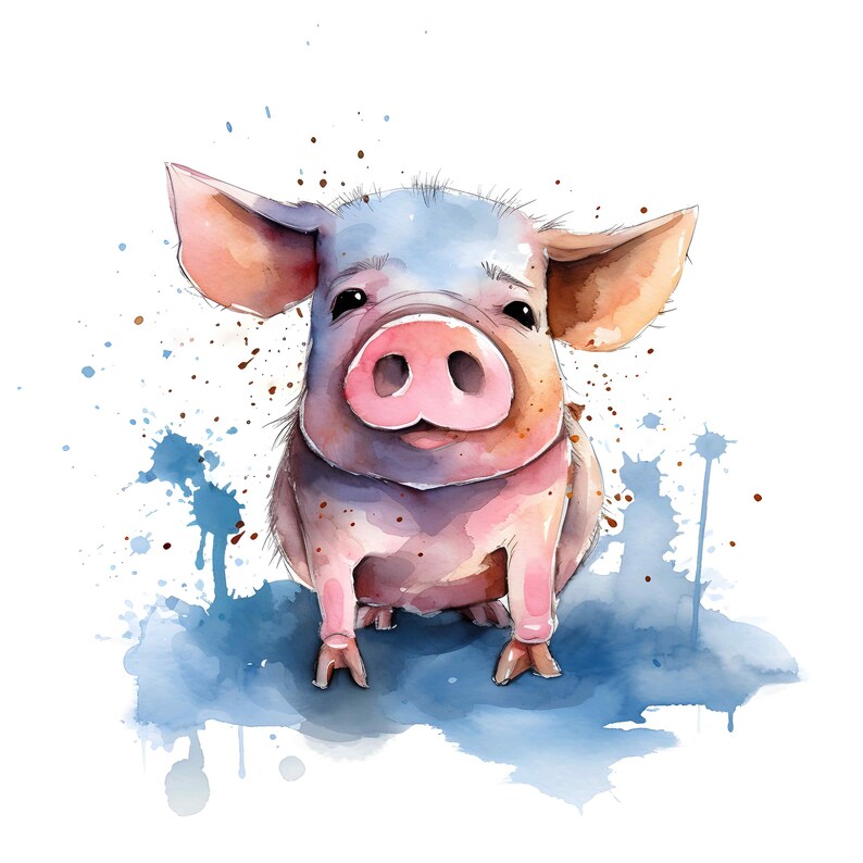 Grumpy Cute Pig Clipart Watercolor Animal Pig Clipart - Etsy