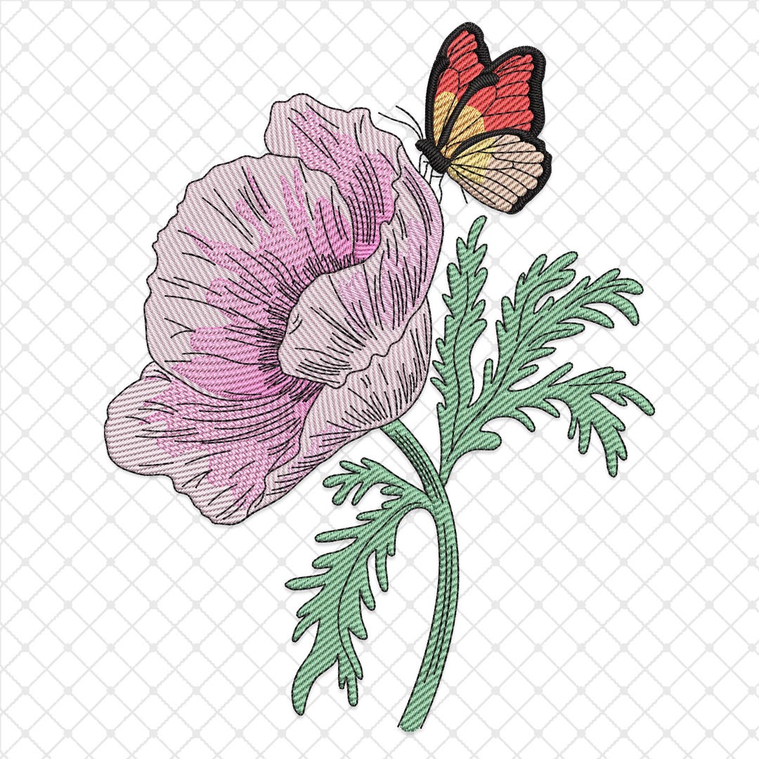 Poppy Machine Embroidery Designs, Poppy Flower Embroidery File, Flowers ...