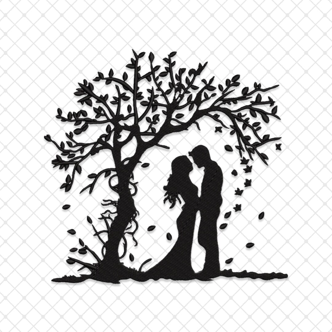 Tree Branches Couple Kissing, Romantic Couple Silhouette Embroidery ...
