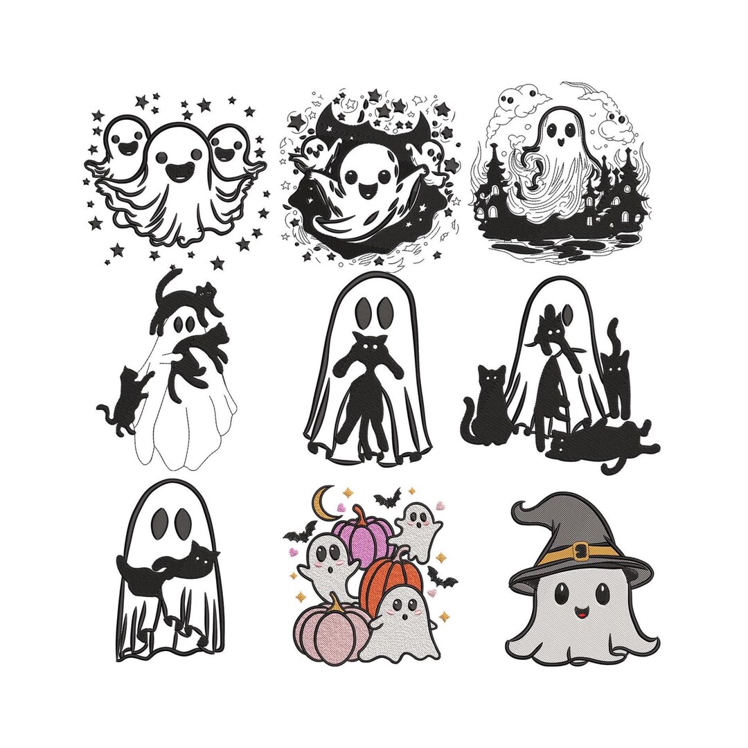 Ghost Embroidery Design Bundle, Ghost Spooky Halloween Embroidery ...