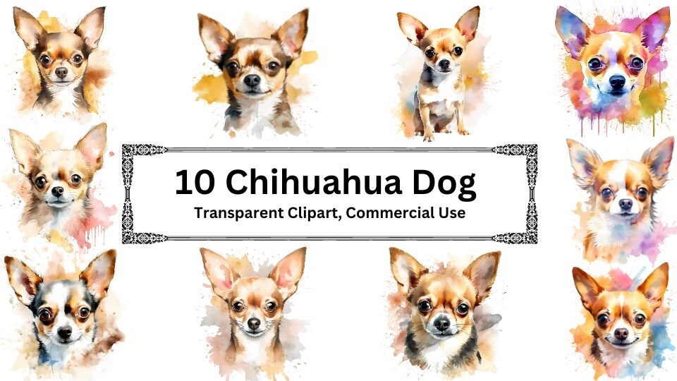 Adorable Chihuahua Dog Clip Art Watercolor Dog Face Clipart - Etsy
