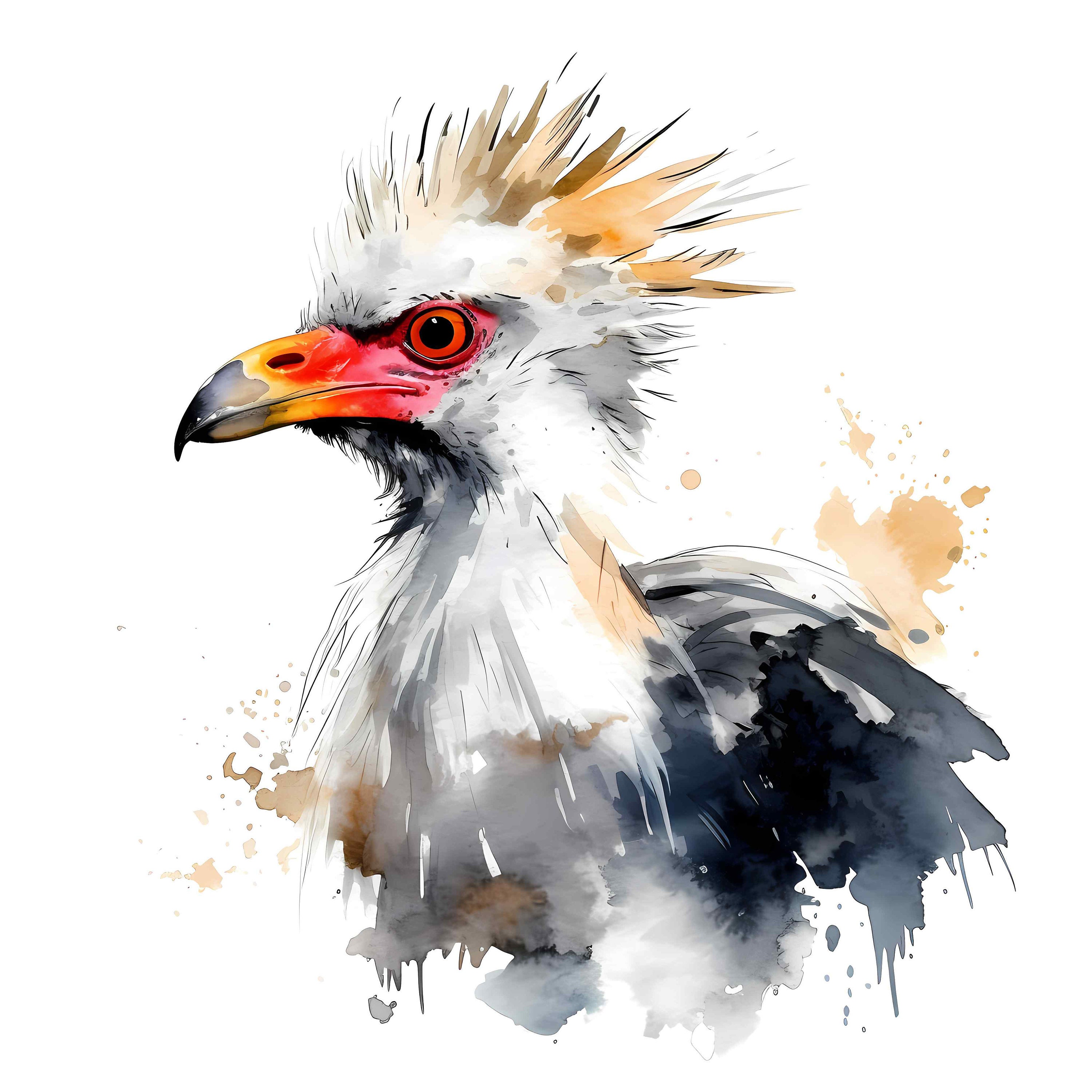 Secretary Bird Clipart Watercolor Beautiful Secretarybird - Etsy