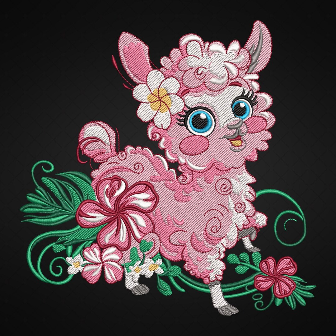 Llama Embroidery Design, Llama With Flowers Embroidery Designs, Machine ...