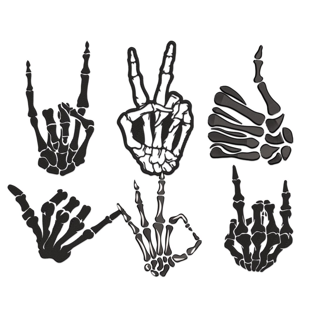 Skeleton Hands Embroidery Machine Design. Skeleton Peace Sign ...