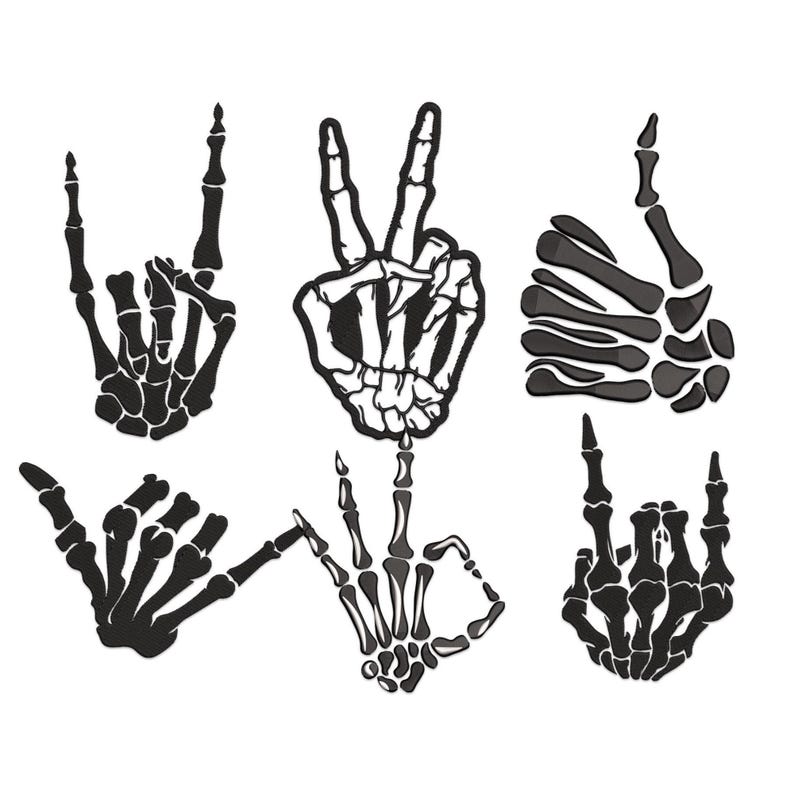 Skeleton Hands Embroidery Machine Design. Skeleton Peace Sign ...