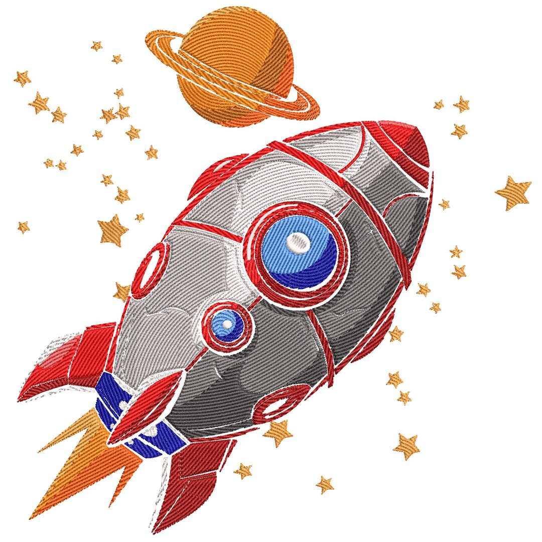Rocket and Saturn Embroidery Design, Astronaut Machine Embroidery File ...